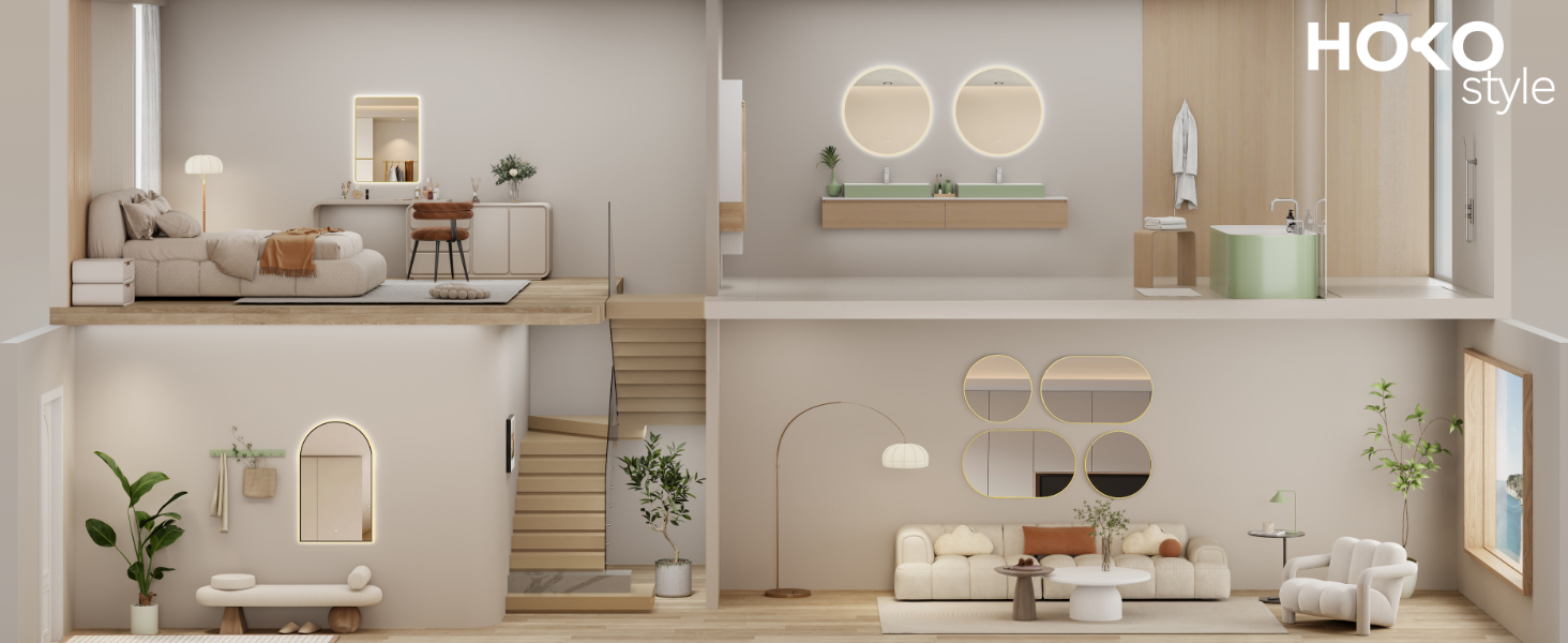 HOKO® Savona+ Oval Anti-Fog LED Mirror 60 x 100 cm / 100 x 60 cm White Metal Frame Top Mount ...