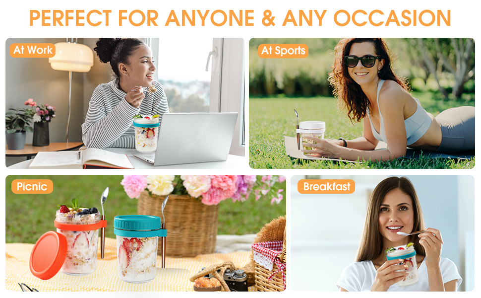 Amazon.com: Kabbas 4 Pack Overnight Oats Containers with Lids and Spoon, 12 Oz Reusable Wide ...