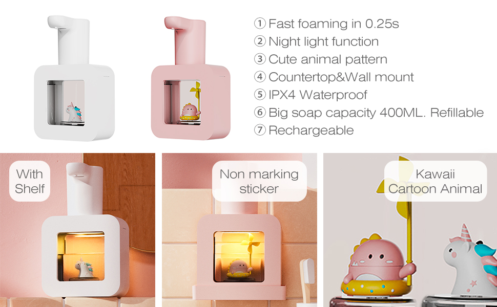 Amazon.com: Cute Automatic foaming Soap Dispenser, White, Sensor Hand sanitizer Dispenser Wall ...