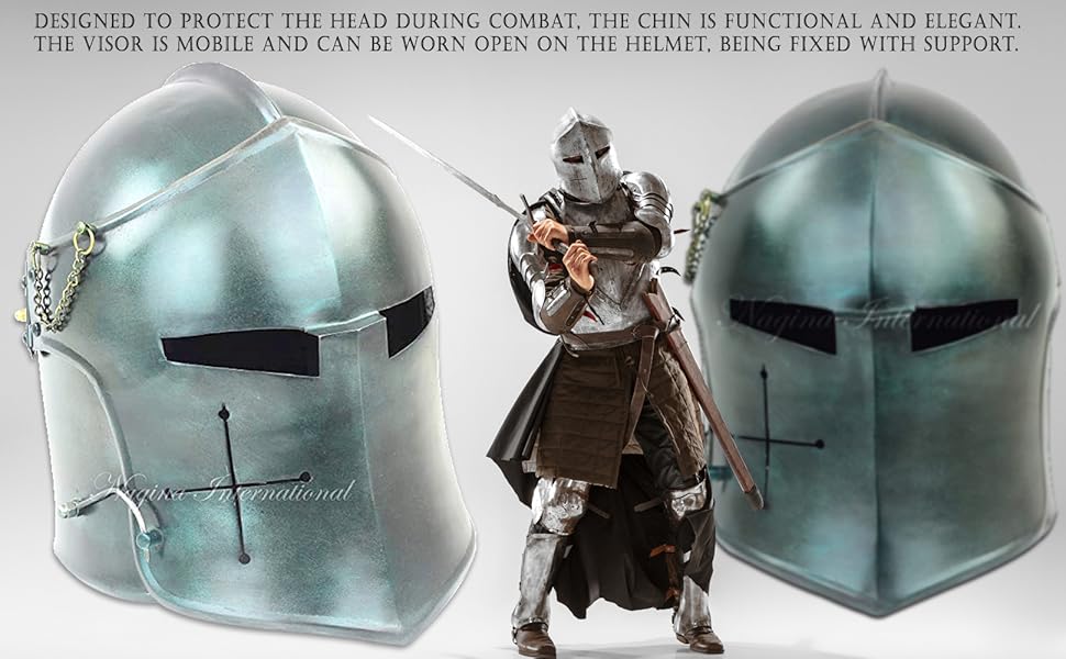 Amazon.com: Nagina International Medieval Barbuta Visored Brushed Steel ...