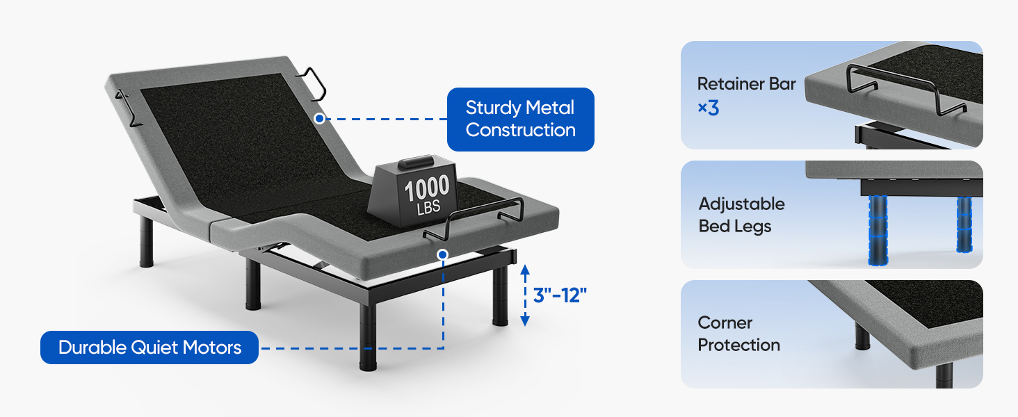 Amazon.com: OTDMEL Twin XL Adjustable Bed Frame with Adjustable Legs, Electric Bed Base Frame ...