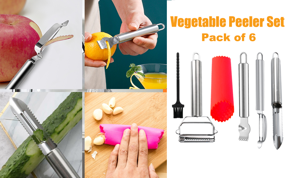 Amazon.com: GZMAISULEE Vegetable Peeler Set Julienne Peeler 6 Pcs Stainless Steel Kitchen ...