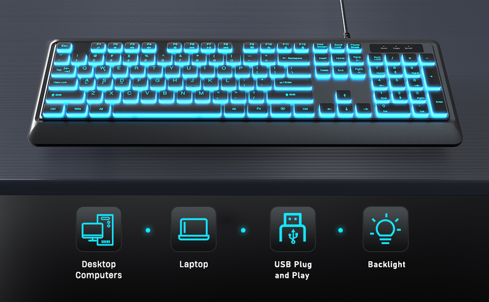 Amazon.com: KOPJIPPOM Backlit Wired Keyboard, USB Lighted Computer ...