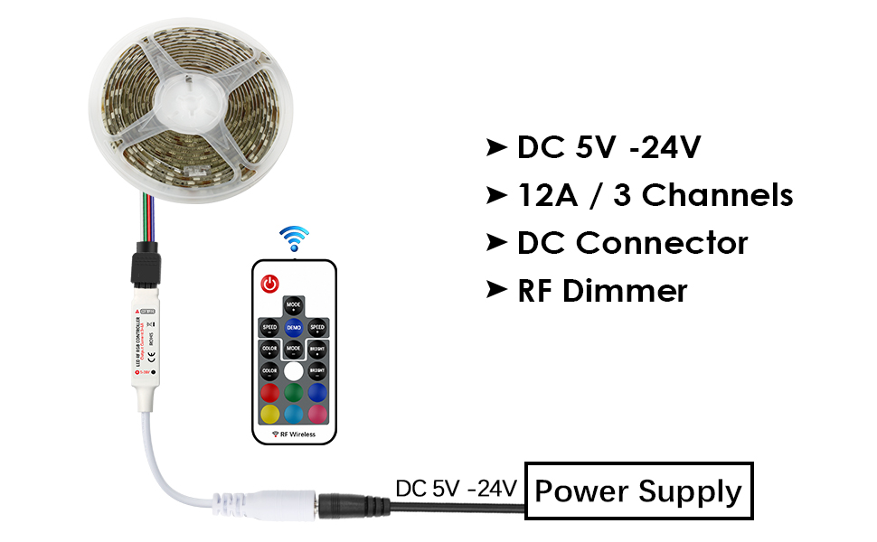 Amazon.com: RGBZONE RF Wireless Remote LED Controller, DC 5V/12V/24V ...