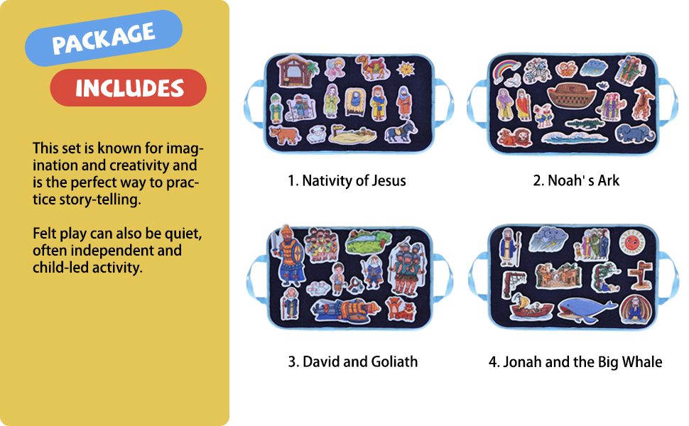 Amazon.com: CHEFAN 4 Pack Felt Board Bible Stories Set, Flannel Board Stories Include Noah's Ark ...