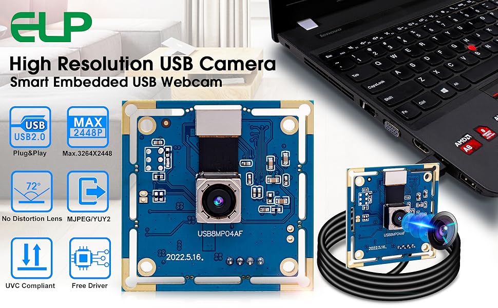 Amazon.com: ELP 8MP USB Camera - Autofocus 4K PC & Raspberry Pi Mini UVC USB2.0 Webcam Board ...