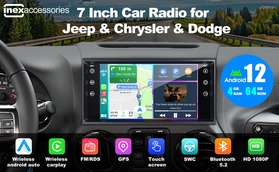Amazon.com: 4G+64G Car Radio for Jeep JK Wrangler Compass Dodge Ram Chrylser, Android 12 7 Inch ...