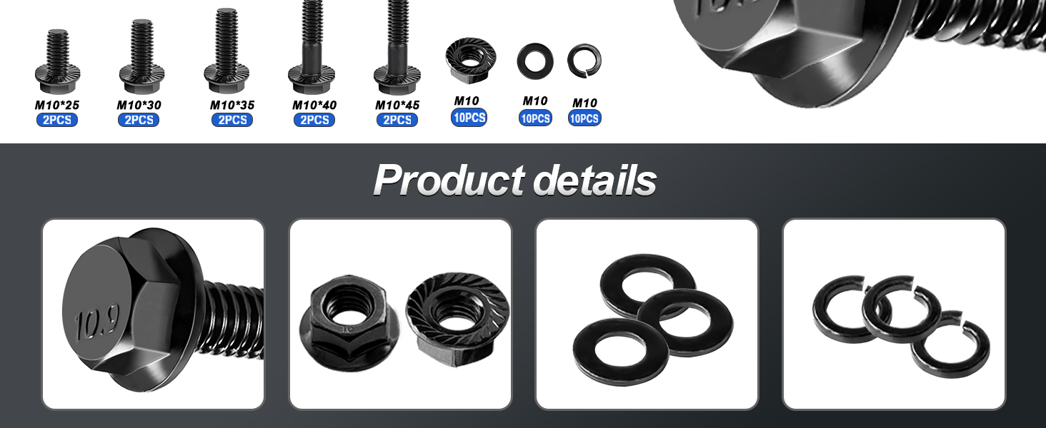 Taiss 400PCS Metric Flange Bolt Assortment kit,10.9 Grade M6x1.0 Bolt, M8x1.25 Bolt, M10x1.5 ...