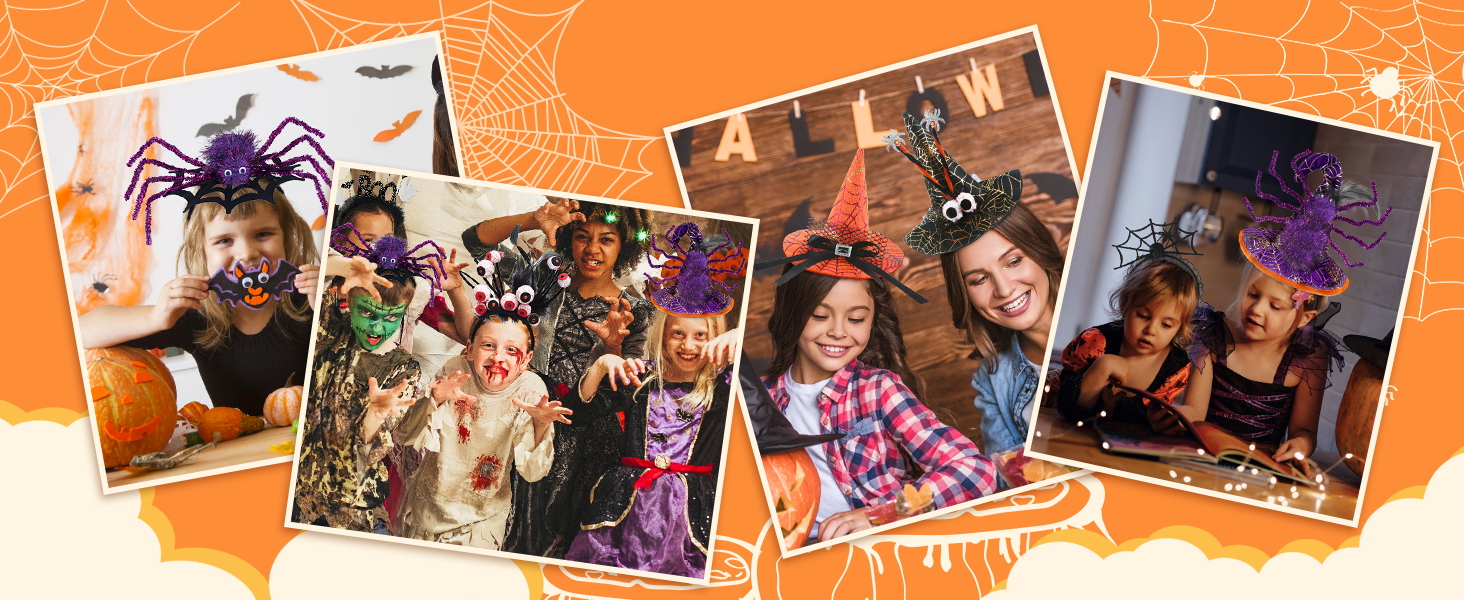 Amazon.com: 12Pcs Halloween Headband for Women Kids, Pumpkin Witch Hat ...