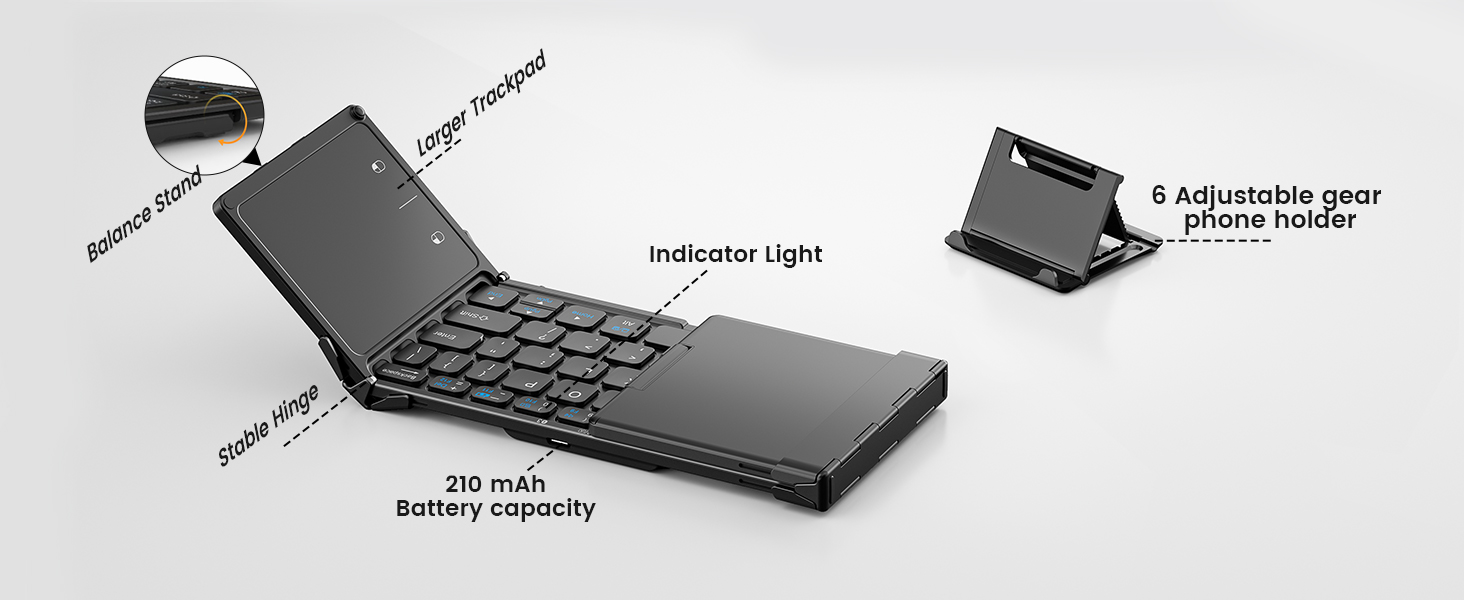 Artciety Foldable Bluetooth Keyboard Wireless Portable Keyboard With Larger