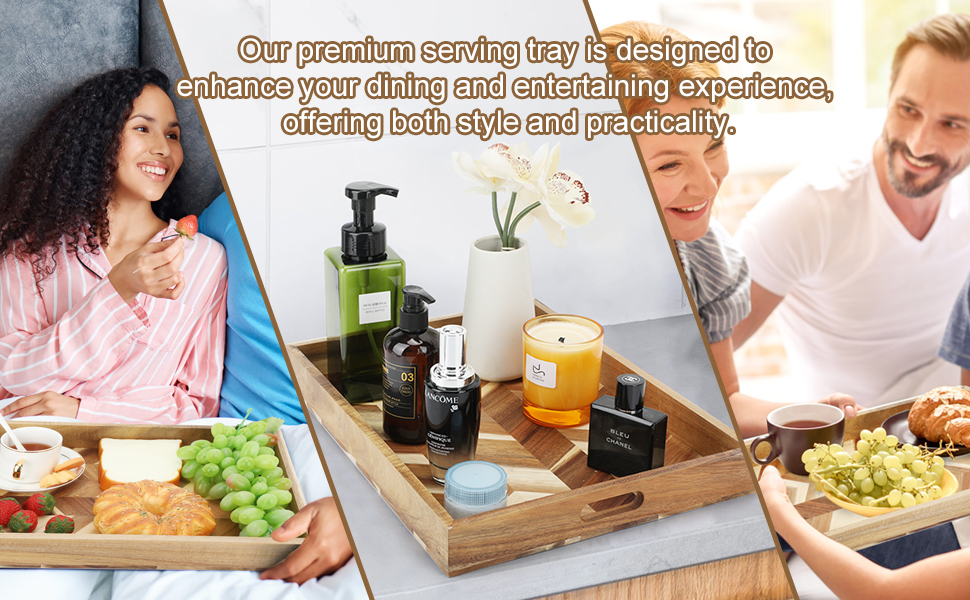 Amazon.com: Acacia Wood Serving Tray with Handles，15.7x11.8 in Colorful ...