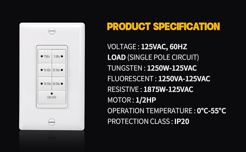 ECOELER Wall Timer Switch, 15A Countdown Timer Switch with Push Button ...