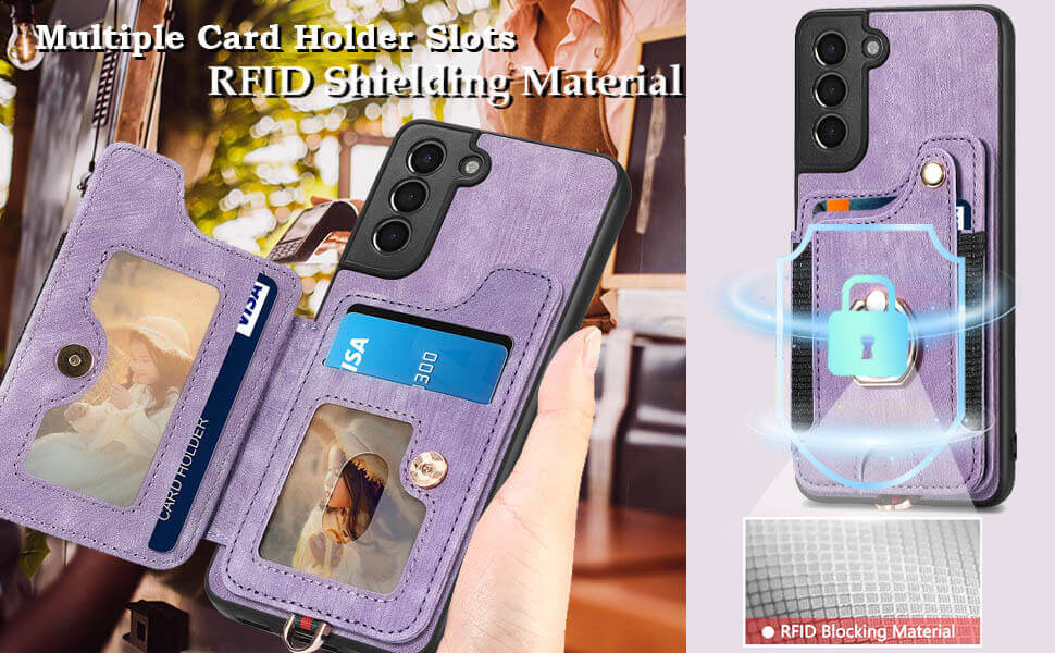 Amazon.com: S21 Case,Card Holder Wallet for Samsung Galaxy S21 Case,Ring Holder Stand,RFID ...