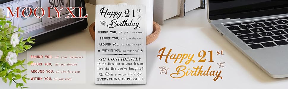 MOQIYXL Happy 21st Birthday Card for Men Women, Small Engraved Wallet Card for 21 Year Old ...
