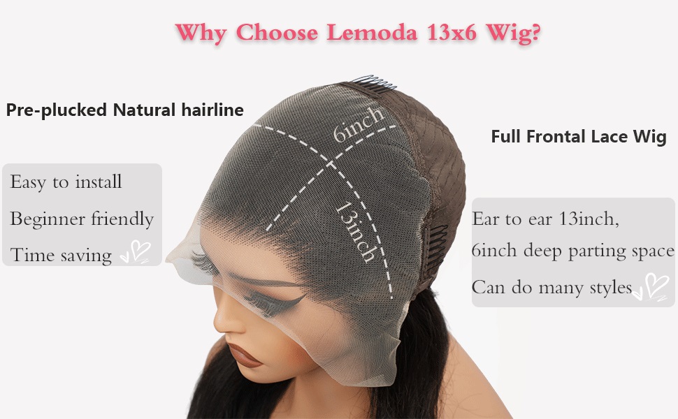 Lemoda 210% 13x6 Full Lace Wigs Body Wave Virgin Wigs Human Hair 13x6 HD Transparent Lace Front ...