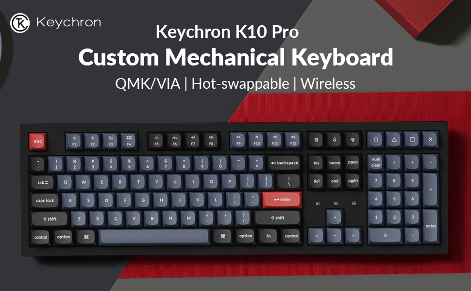 Keychron K10 Pro QMK/VIA kabellose, individuelle mechanische Tastatur, US-Layout in voller Größe ...