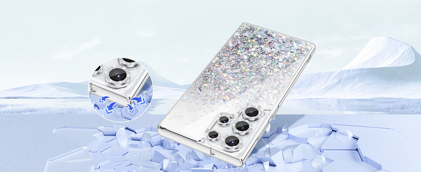 Amazon.com: Caka [1+5] for Galaxy S23 Ultra Case, S23 Ultra Case Glitter with Camera Lens ...