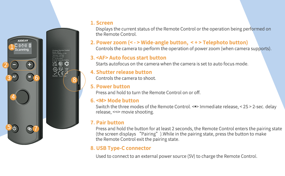 Amazon.com : for Canon Wireless Camera Remote Control - Aodelan Rechargeable Shutter Release ...