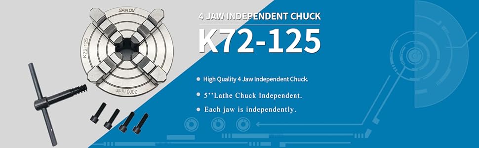 SANOU - Mandril no empotrado de 125 mm, 4 mandíbulas K72-125 - Mandril de torno de metal de 5 ...