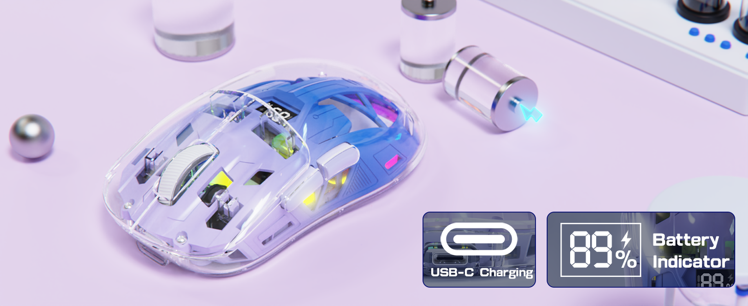 ZIYOU LANG x FREEWOLF Wireless Gaming Mouse, PixArt PAW3212 Dual Mode 2.4G/Bluetooth Transparent ...