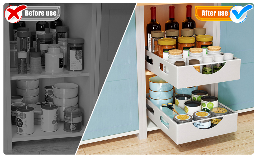 Amazon.com: Pull Out Cabinet Organizer Fixed with Adhesive, Slide Out ...