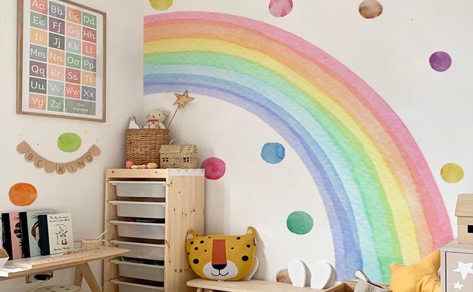 Amazon.com: funlife Vinyl Large Rainbow Wall Mural Stickers Peel and Stick, Precut Giant Vibrant ...