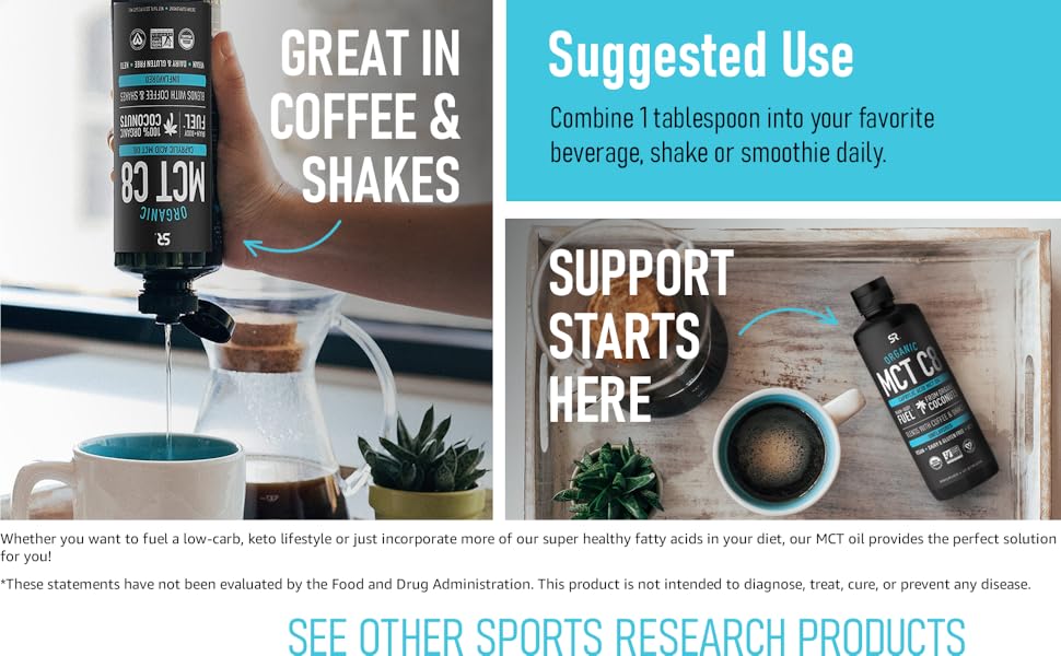 Amazon.com: Sports Research Keto MCT Oil from Organic Coconuts - Fatty Acid Fuel for Body ...