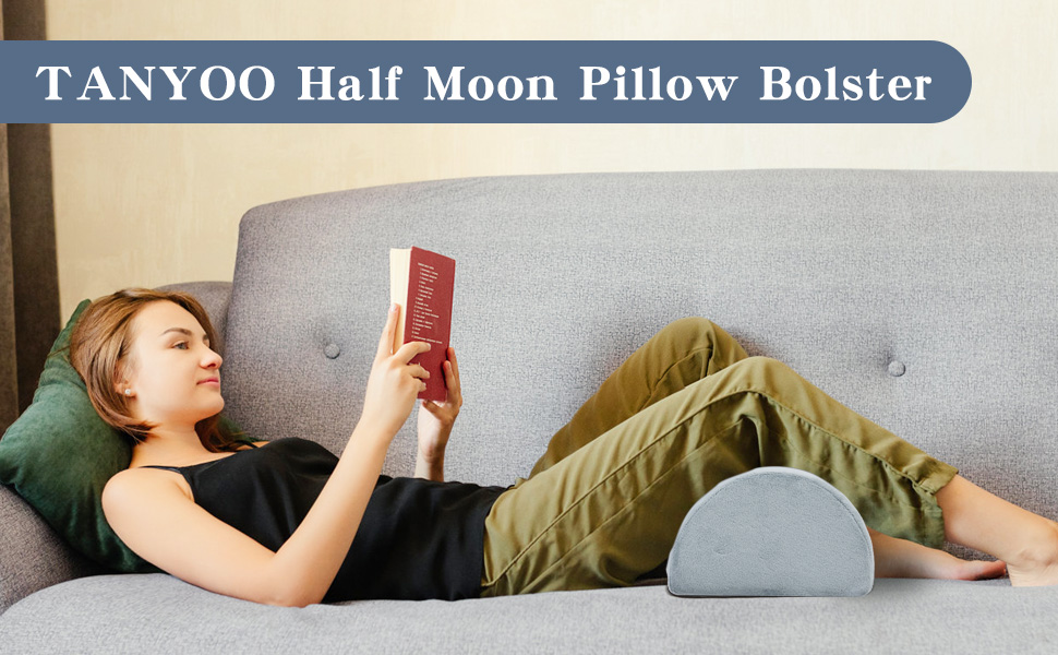 TANYOO Half Moon Pillow Bolster, Pain Relief Cushion with Removable/Washable Velvet Cover, Leg ...
