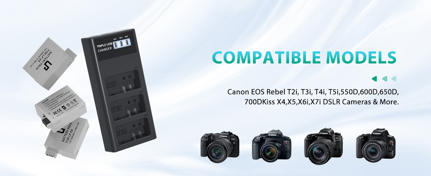 Amazon.com : LP-E8 Battery Charger Set, LP 3 Pack LP-E8 Replacement Battery & Triple Slot ...