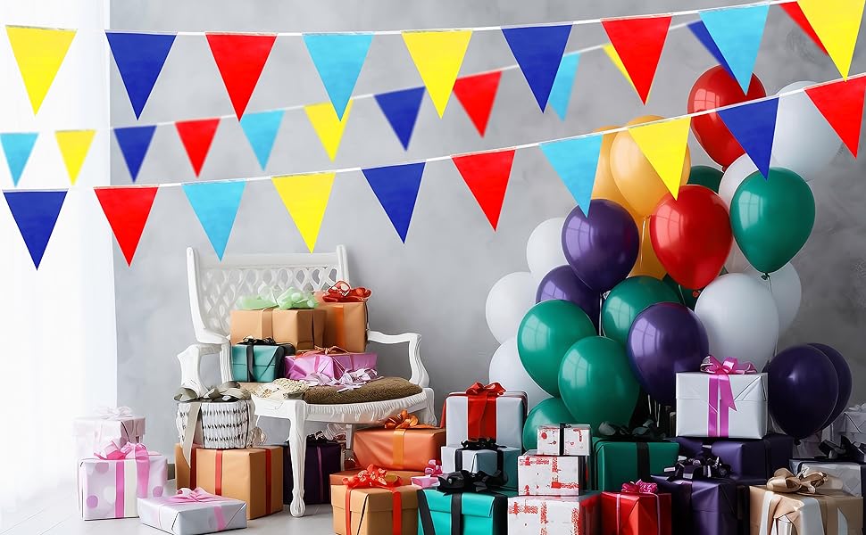 Amazon.com: LZXING 100 Feet Red Blue Yellow Pennant Banner Flags Party ...