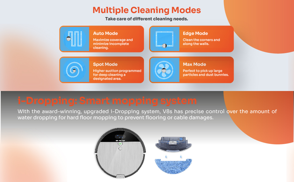 ILIFE V8s Robotic Vacuum Cleaner with mopping,(2300Pa Enhanced Suction Inlet),XXL 750ml Dust ...