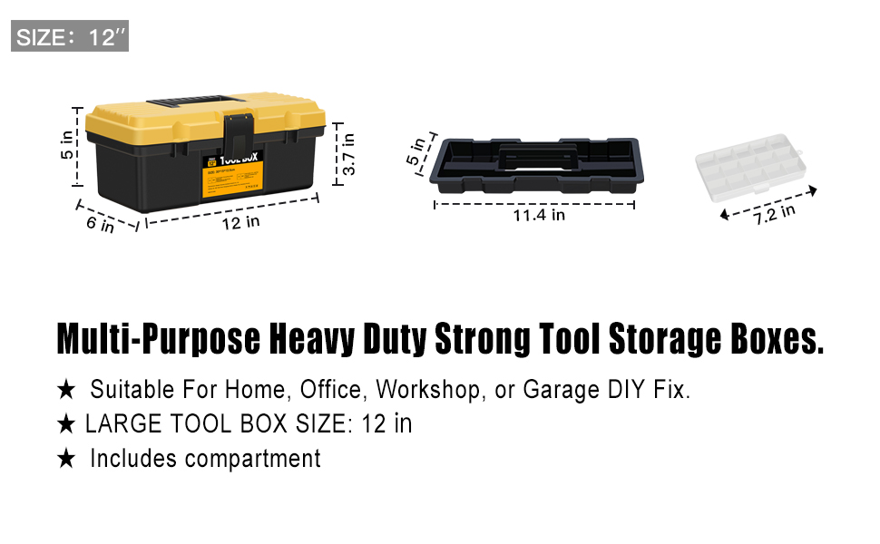 ZHJAN Plastic Tool Boxes Set (16-Inch & 12-Inch),Large Portable Storage Tool box,Lock Secured ...