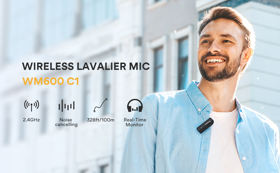 Maono WM600 Wireless Collar Mic with Noise Cancellation for Youtubers and Mobile. Compact ...