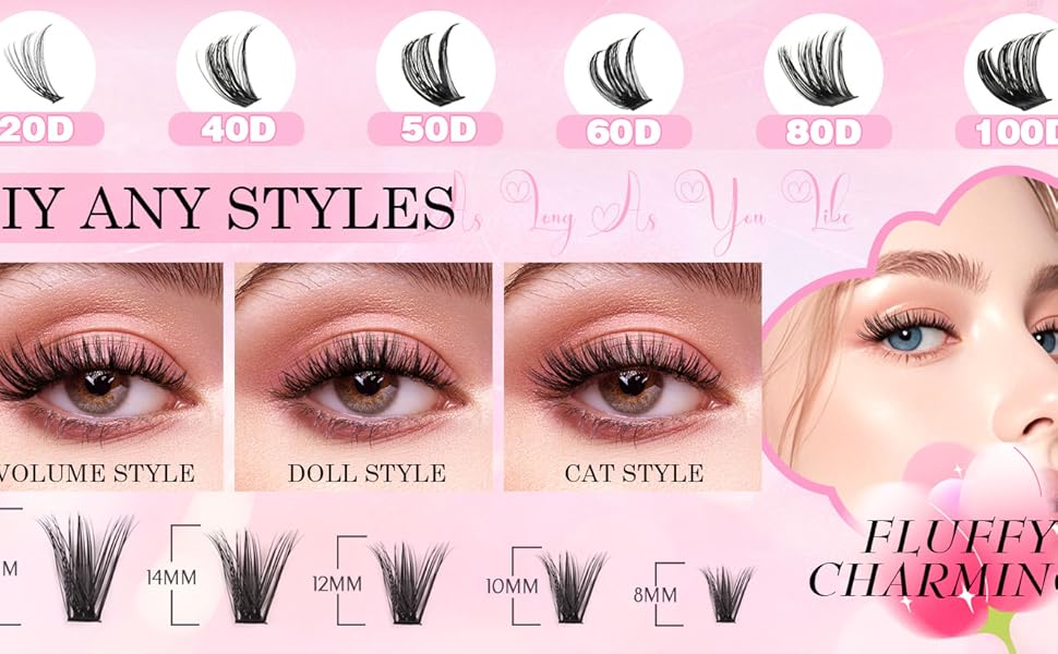 Cluster Lashes Lash Extension D Curl 50D 216Pcs Lash Clusters Individual Lashes Soft DIY Eyelash ...