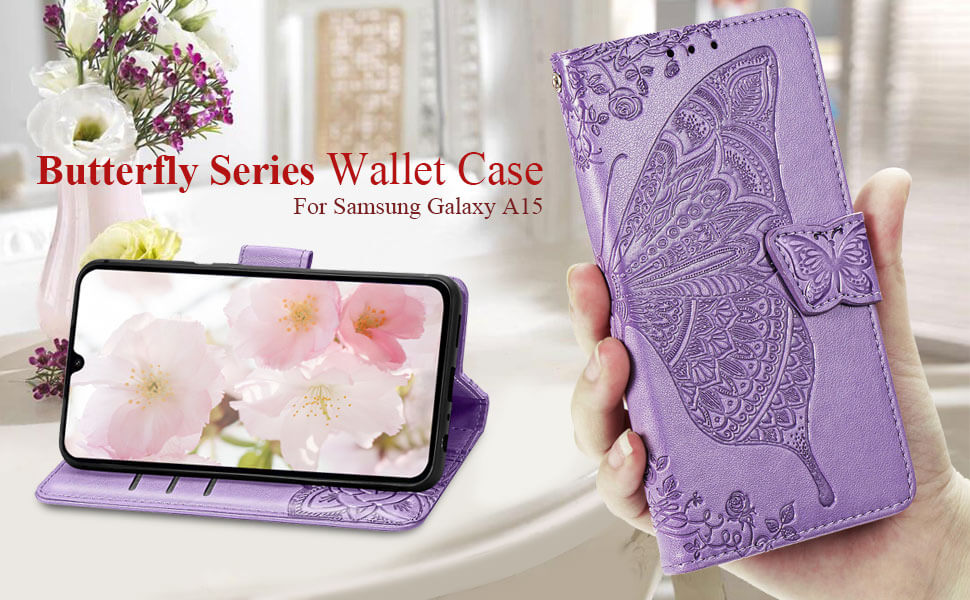 Amazon.com: KRHGEIK for Galaxy A15 5G Phone Case Wallet,Women Butterfly Embossed Flip PU Leather ...