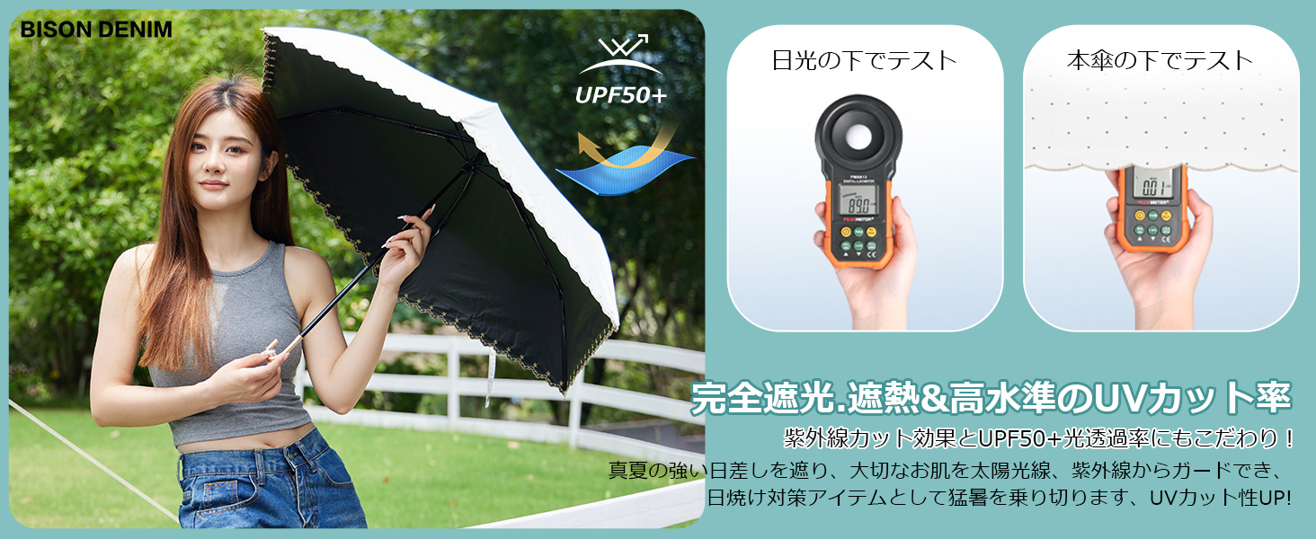 Amazon | 【BISON DENIM】 日傘 折りたたみ傘 レディース 超軽量 コンパクト UVカット UPF50+以上 遮光 遮熱 日焼け止め対策 紫外線遮断 晴雨兼用 可愛い 高密 ...