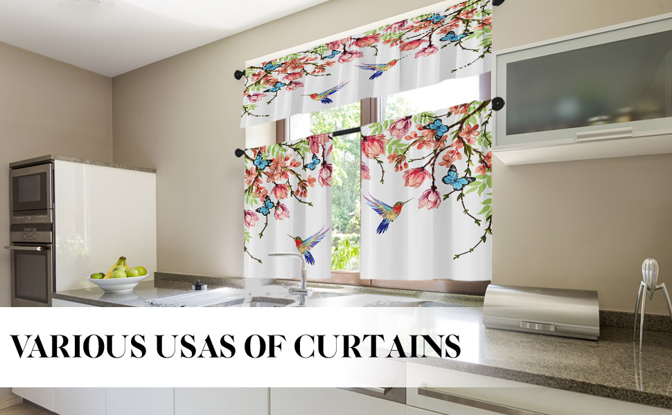 Amazon.com: Tayney Flower and Bird Kitchen Curtains Spring Butterfly Window Curtains and ...