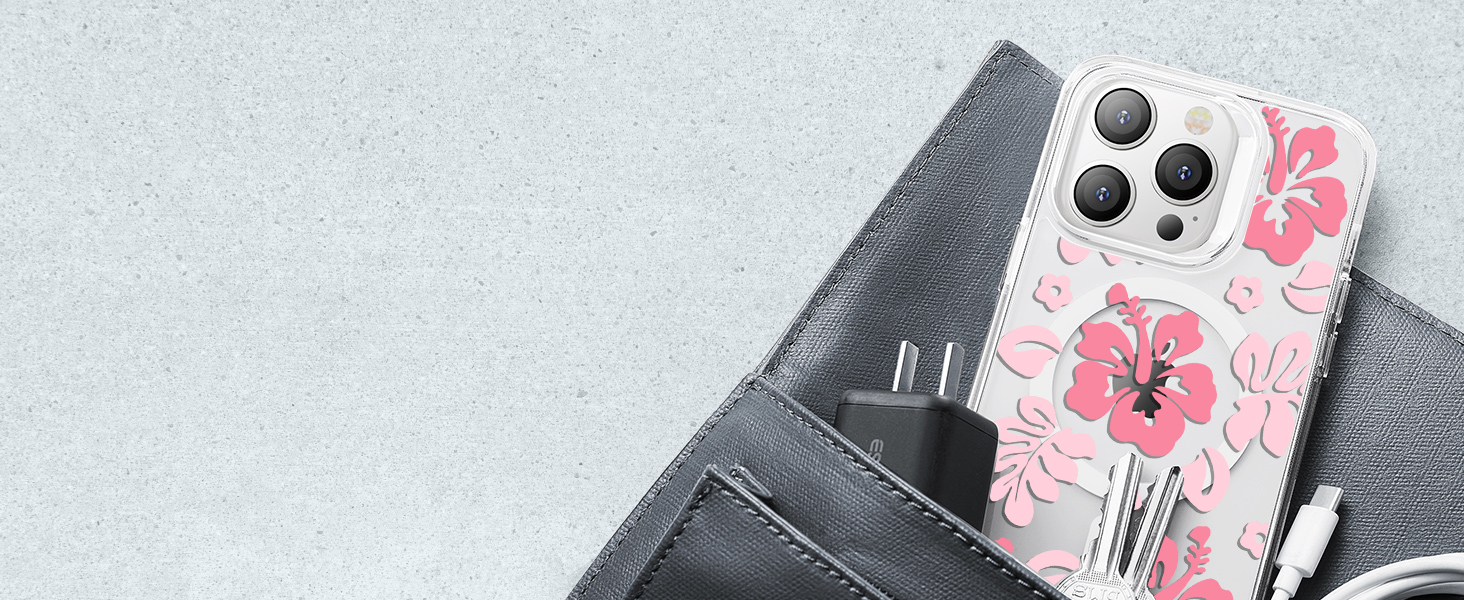 Amazon.com: Houdqklee Magnetic Hibiscus Floral Case Cover for iPhone 13/14, Cute Girly Pink ...