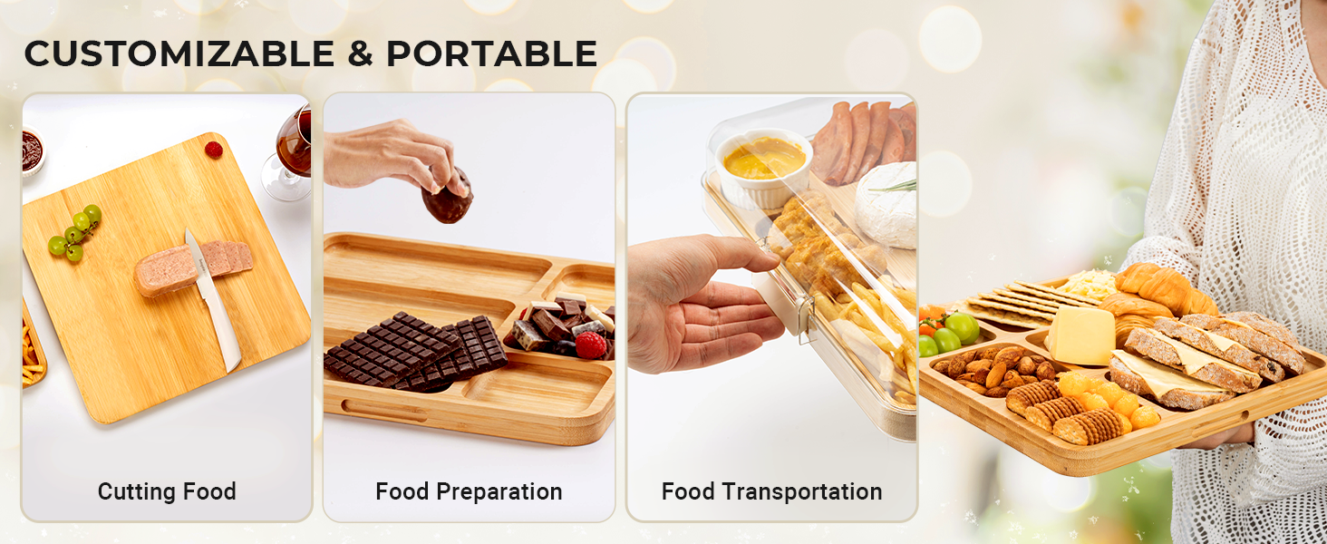Amazon.com: Charcuterie Boards, Bamboo Charcuterie Board with Lid, Cheese Board with Buckle ...