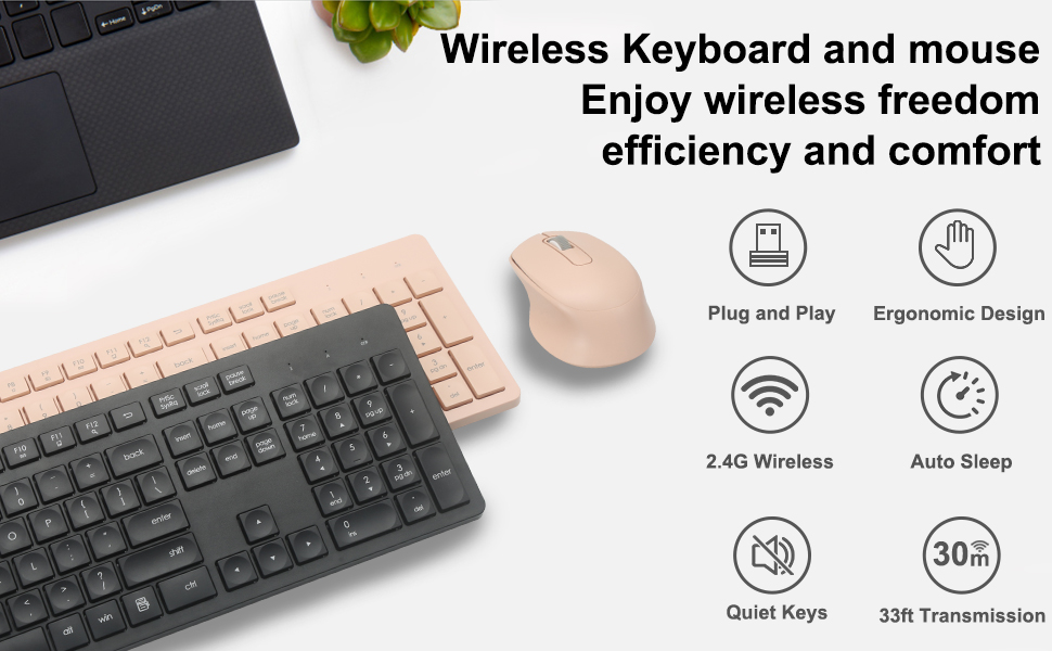 Amazon.com: Wireless Keyboard and Mouse Combo, Quiet and Soft 2.4G Full ...