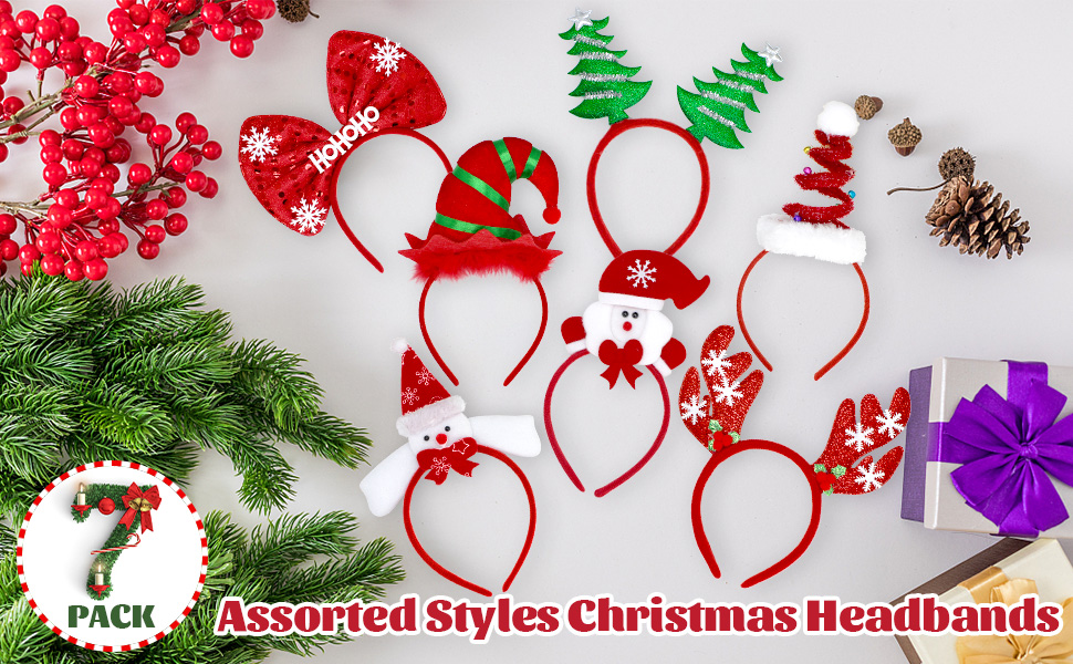 Amazon.com: 7 Pack Christmas Headbands for Women Girls Kids Holiday ...