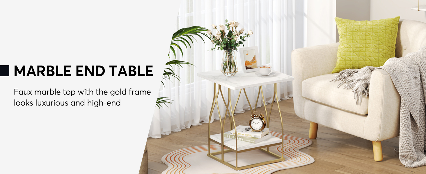 Amazon.com: Tribesigns Side Table Set of 2, Faux Marble End Table Set, Modern Square Accent ...