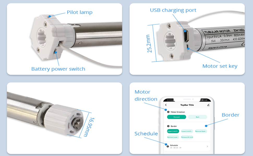 Blindsmart Tuya Rechargeable Roller Blinds Motor for 17/25/28mm Tube, Smart Blinds Opener ...