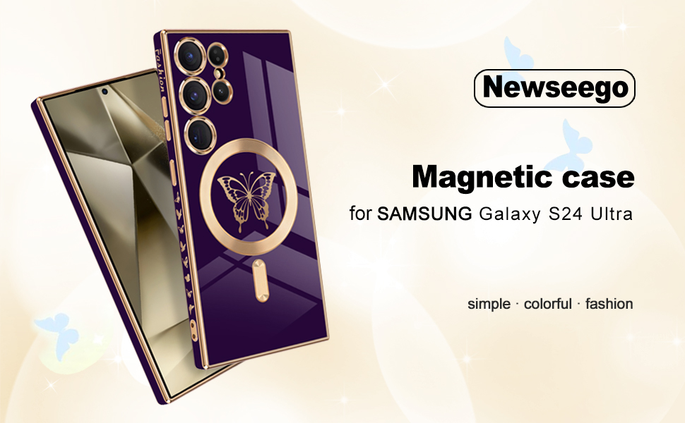 Amazon.com: Newseego for Samsung Galaxy S24 Ultra 5G Magnetic Case, Cute Butterfly Luxury ...