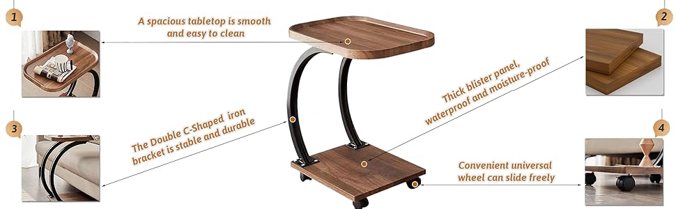 Amazon.com: C Shaped Side Table with Wheels, Modern C Table End Table for Sofa and Bed, Small ...