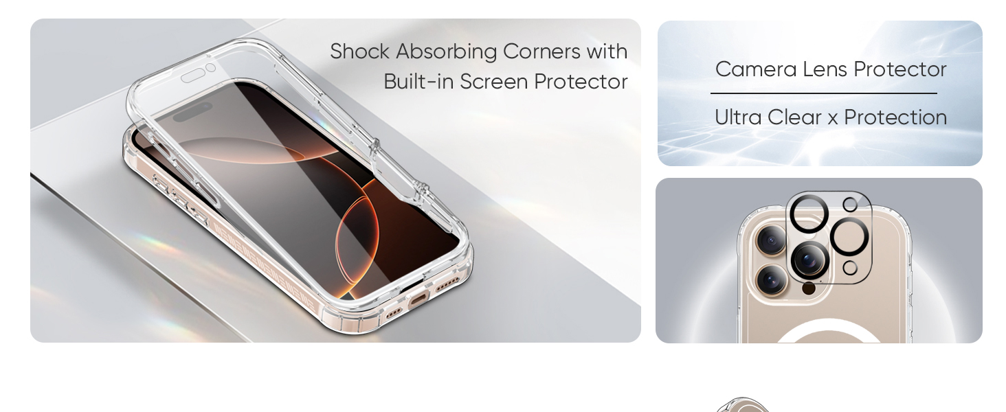 Amazon.com: BANLEA Compatible with iPhone 16 Pro Case Clear, Built-in Screen Protector, with ...