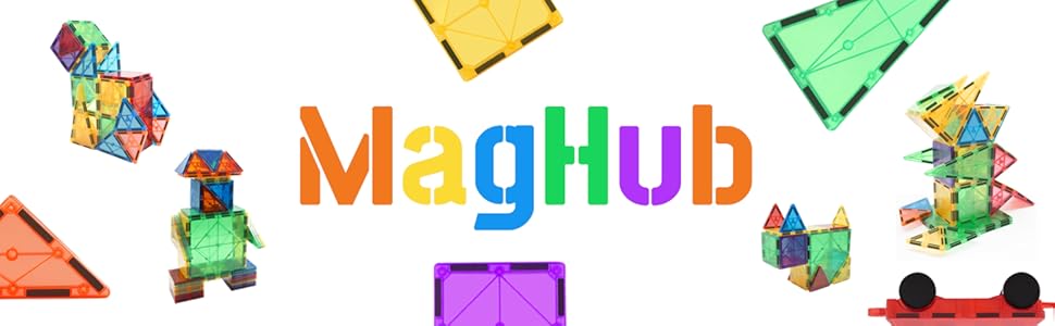 Amazon.com: MagHub Magnetic Tiles 65 Piece Colorful Magnetic Blocks Set with car, Unique Clear ...