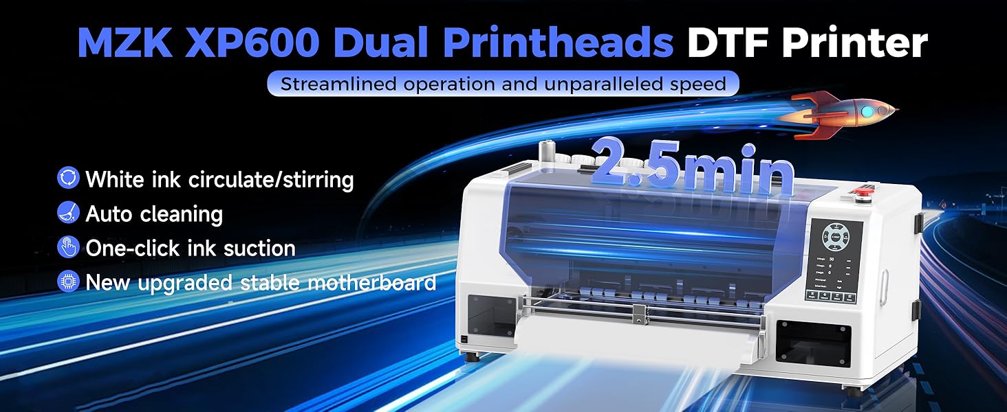 Amazon.com: MZK A3 Plus XP600 Dual Head DTF Printer,Automatic Time Cleaning Maintain+Ink Anti ...