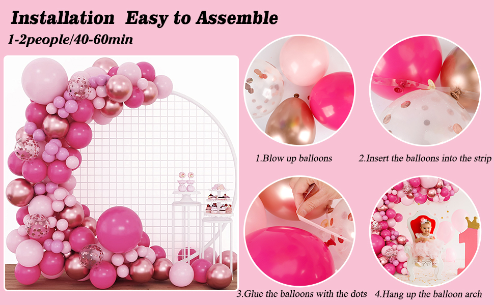 Amazon.com: RUBFAC 160pcs Pink Balloon Arch Garland Kit, Hot Pink Rose Gold Chrome Balloons for ...