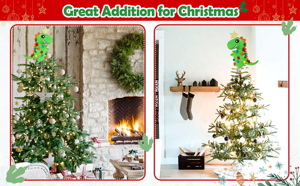 Amazon.com: Dinosaur Christmas Tree Topper with Stand and Glitter Star ...